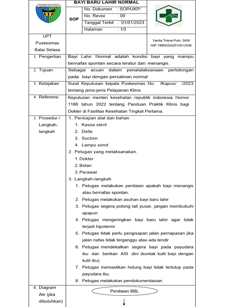 SOP BBL Normal | PDF | Pengembangan Diri | Kesehatan Holistik