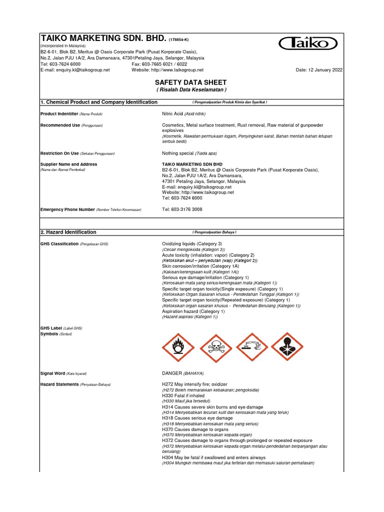 SDS - Nitric Acid | PDF
