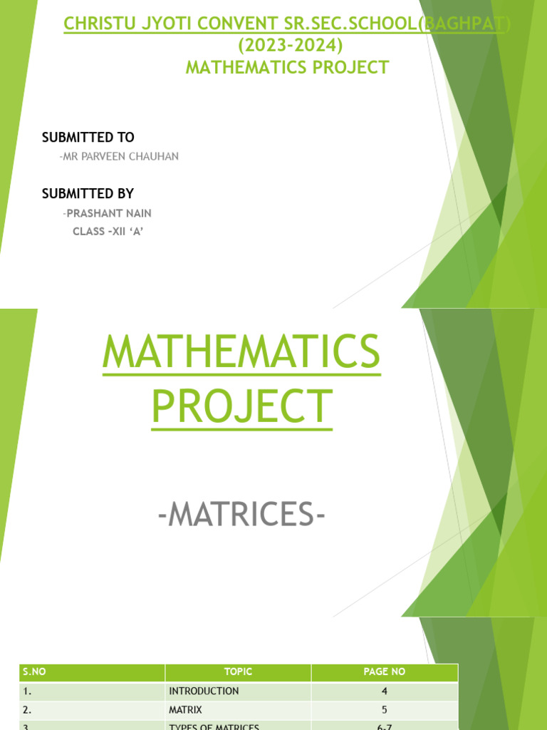 Class 12 Mathematics Project PDF | PDF | Matrix (Mathematics) | Matrix ...