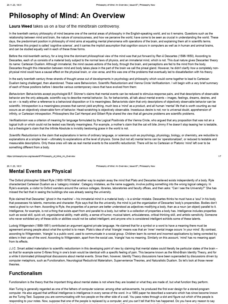 Philosophy of Mind_ an Overview _ Issue 87 _ Philosophy Now | PDF ...