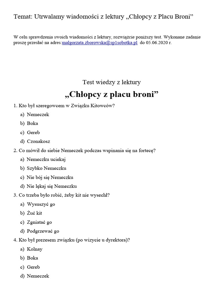 Klasa - 5b - Test Chlopcy Z Plac Broni | PDF