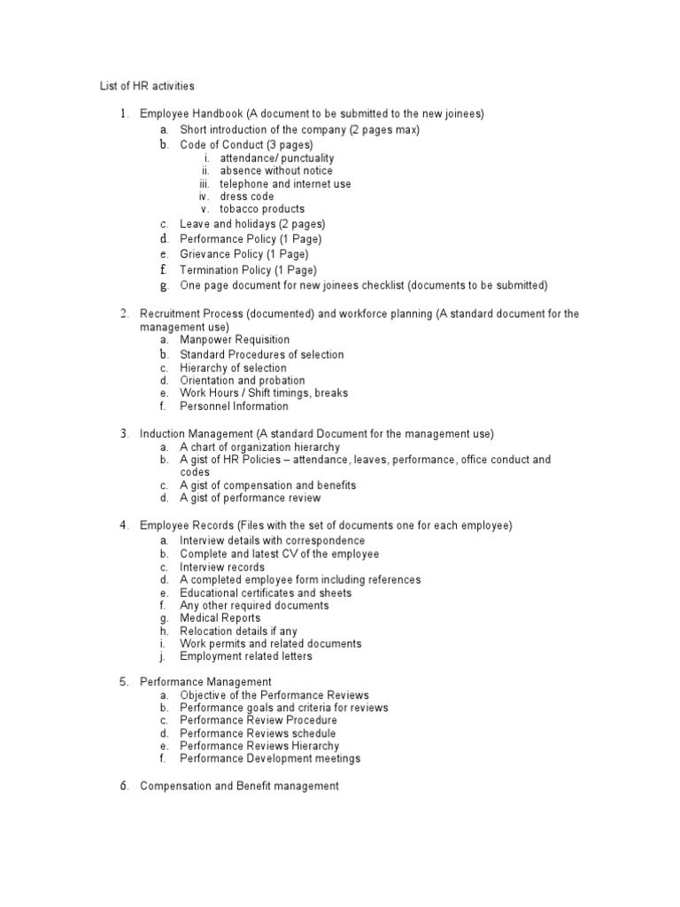 List of HR Activities | PDF | Employment | Labor