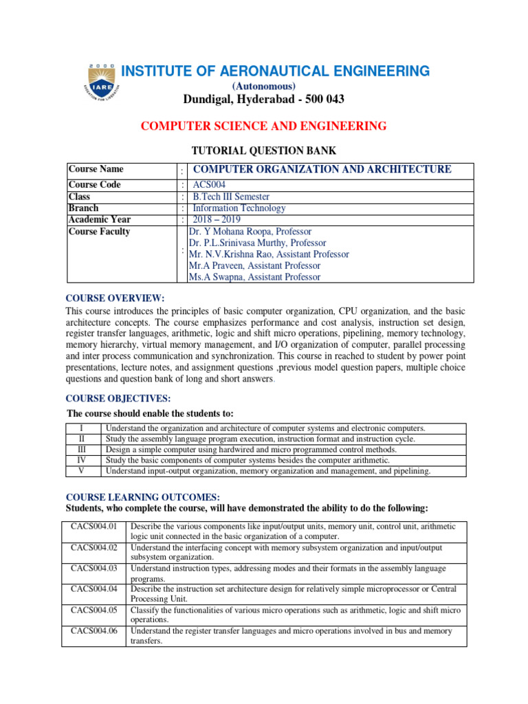 Question Bank Coa - 0 | PDF | Central Processing Unit | Random Access Memory