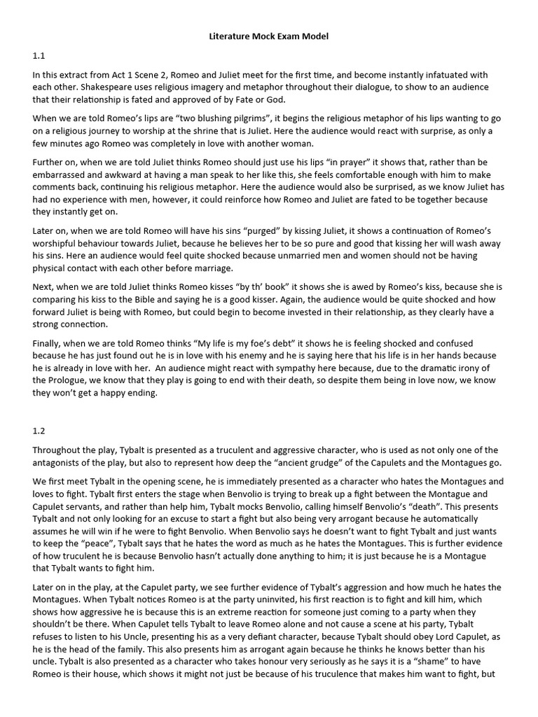 Literature Mock Exam Model | PDF | Characters In Romeo And Juliet ...
