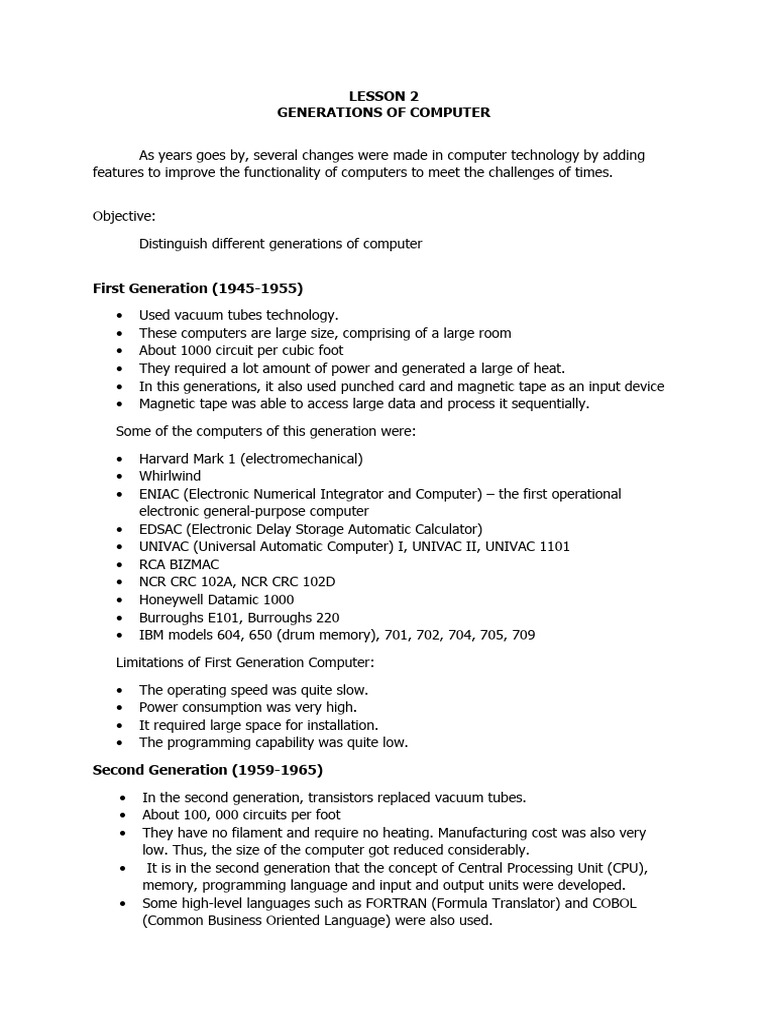 Module 3 LESSON 2 Generations of Computer | PDF | Integrated Circuit | Computer Data Storage