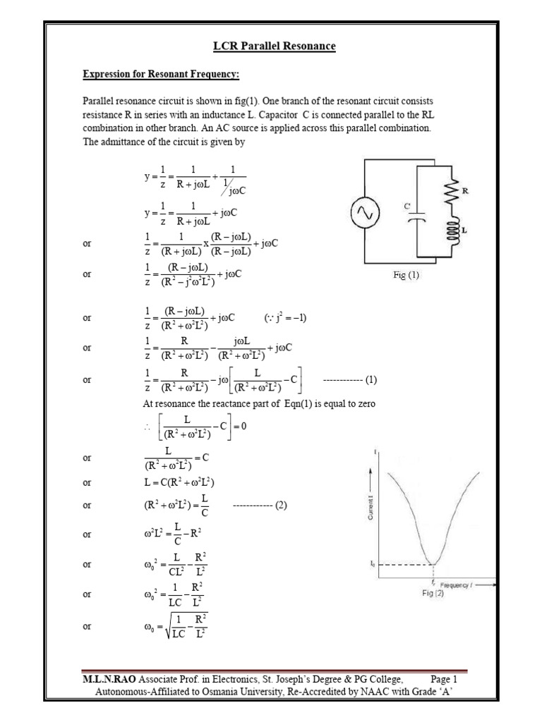 LCR Parallel Resonance Analysis | PDF