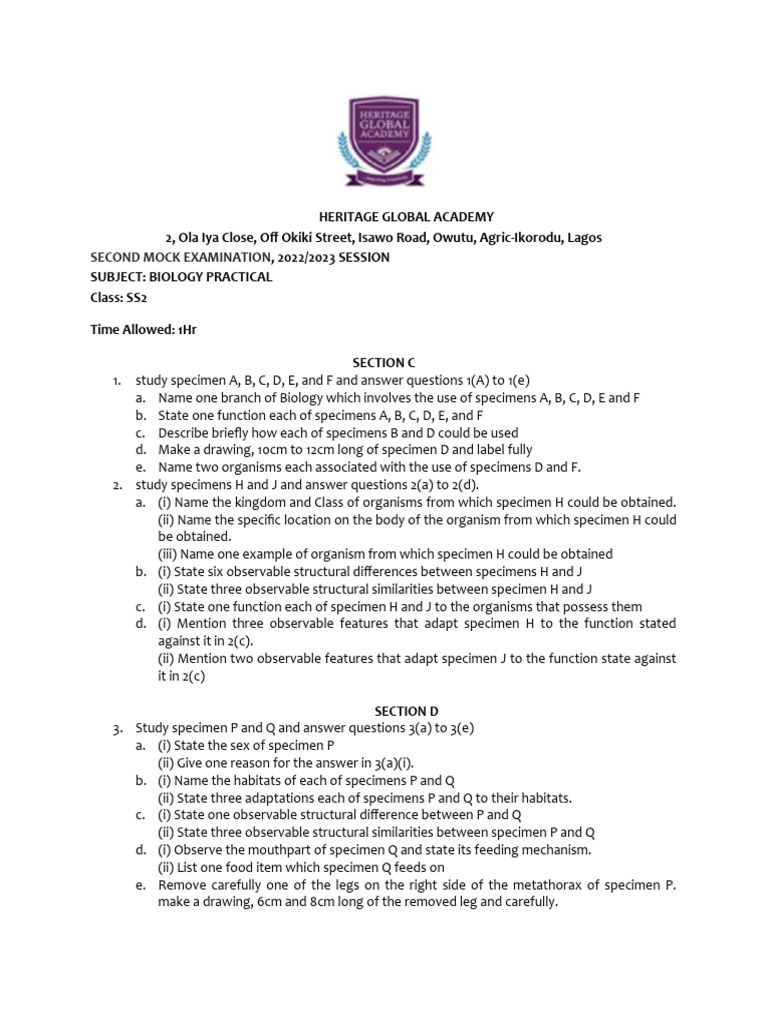 Biology Practical Mock 2 | PDF
