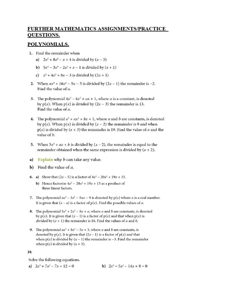 SS 2 Further Mathematics Assignments | PDF