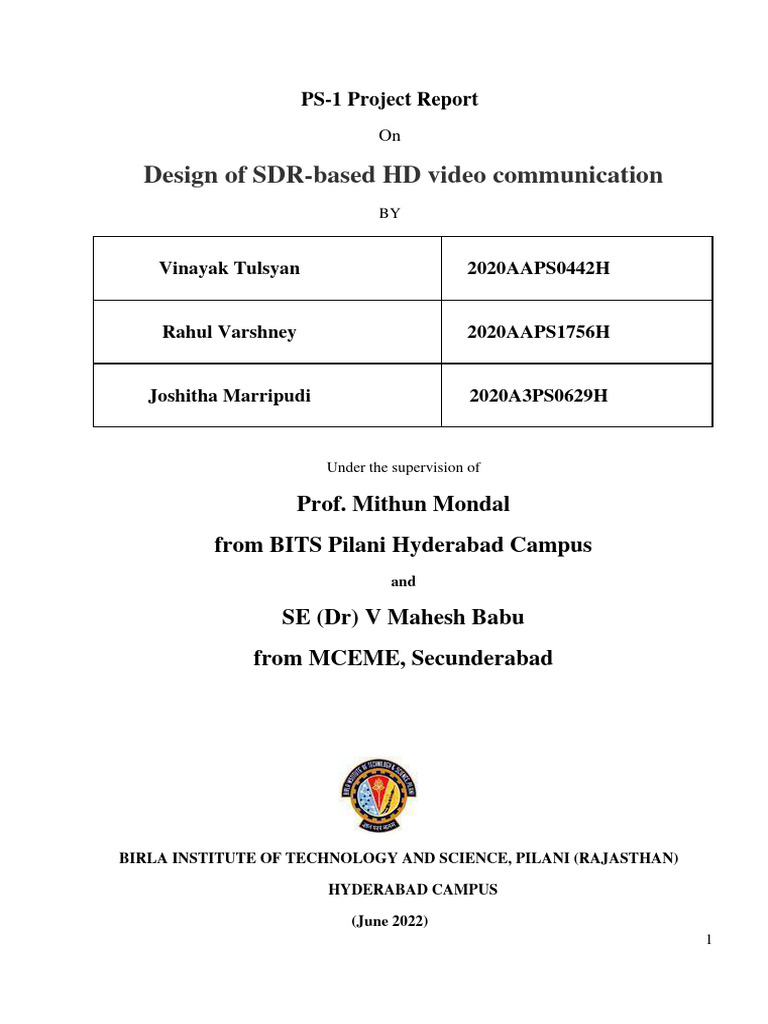 Design of SDR-based HD Video Communication: Prof. Mithun Mondal From BITS Pilani Hyderabad ...
