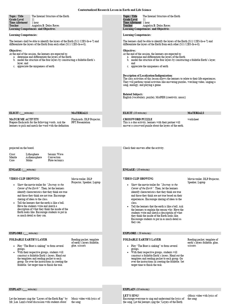 Contextualized Research Lesson Plan - Earth & Life Science - Delos Reyes, Angielyn | PDF ...