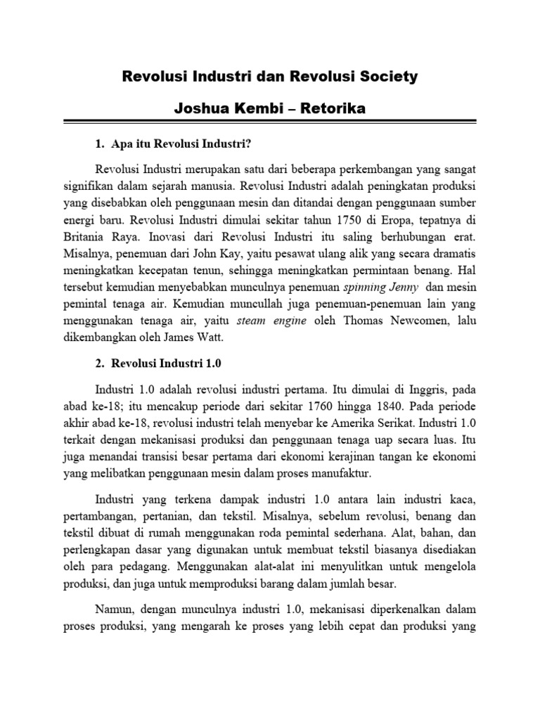 Sejarah Revolusi Industri dan Dampaknya | PDF