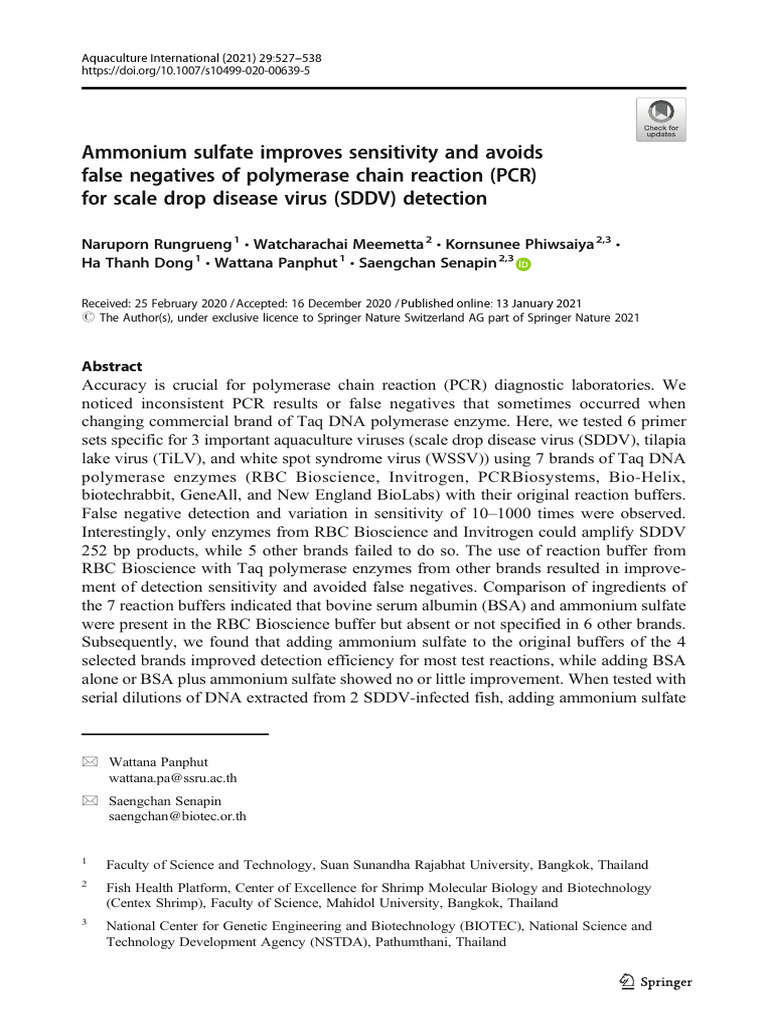 Ammonium Sulfate Enhances PCR for SDDV | PDF | Polymerase Chain ...