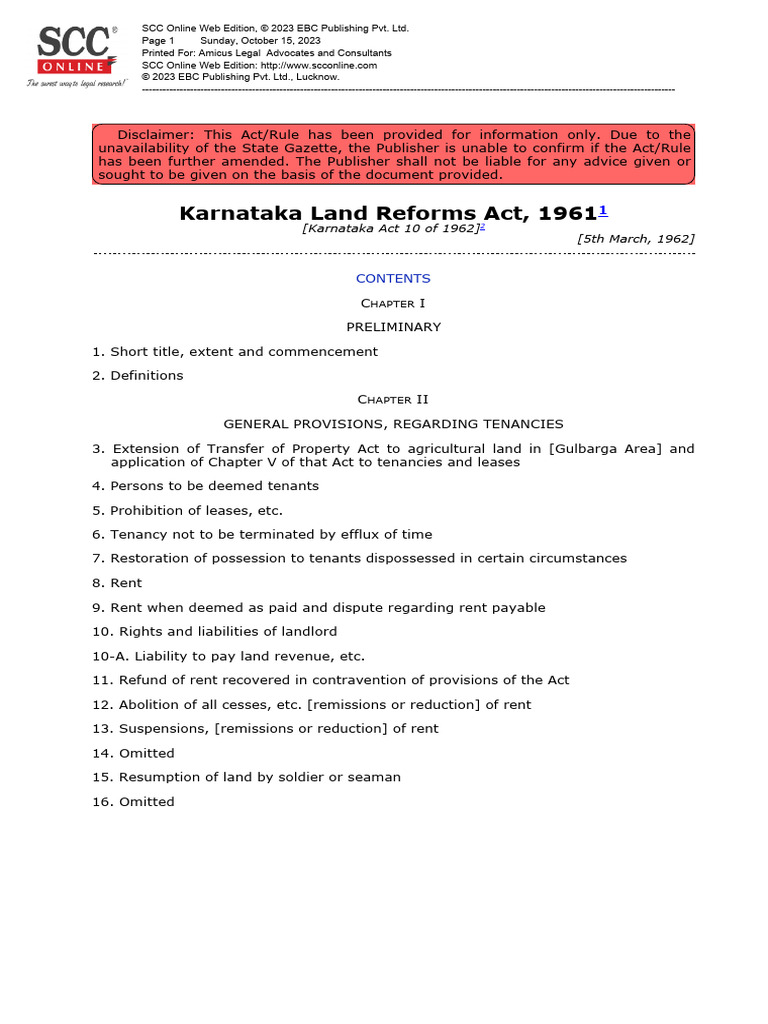 Karnataka Ceiling Act | PDF | Leasehold Estate | Lease