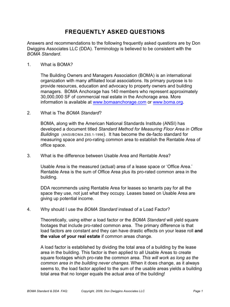 2009-0111 BOMA Standard FAQ Attachment | PDF | Lease | Renting