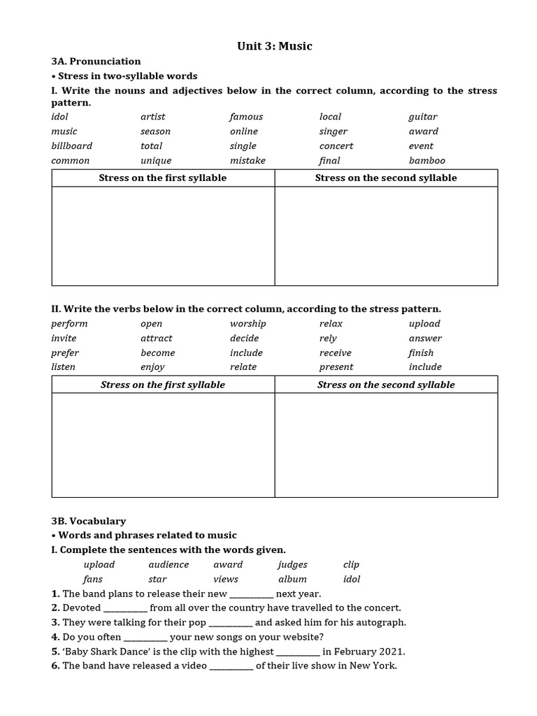 Unit 3 | PDF | Lady Gaga | Stress (Linguistics)