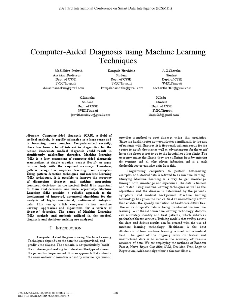 Computer-Aided Diagnosis Using Machine Learning Techniques | PDF | Support Vector Machine ...