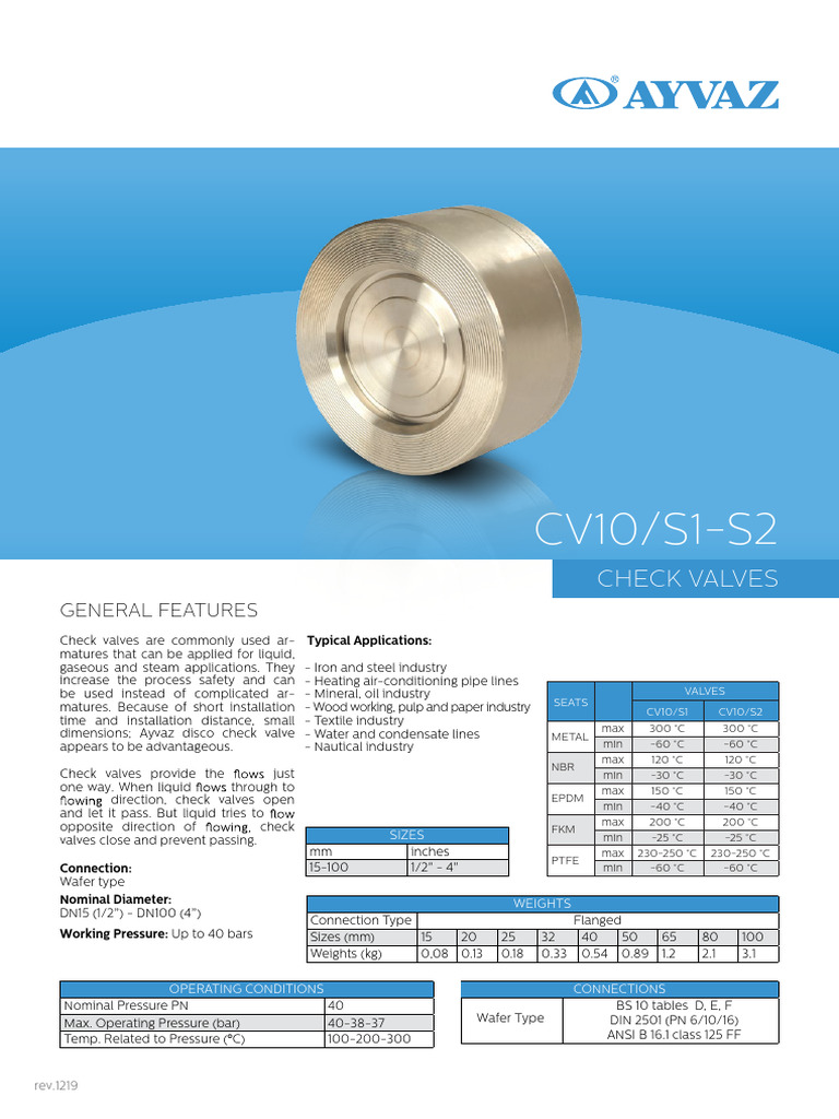 Ayvaz CV10S1S2 Disco Cekvalf ENG | PDF | Valve | Pipe (Fluid Conveyance)