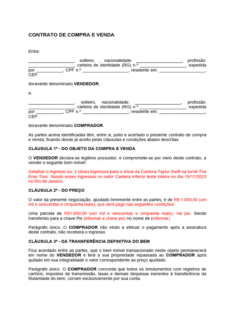 MODELO DE CONTRATO DE COMPRA E VENDA - Cópia 3 | PDF | Direito Privado ...