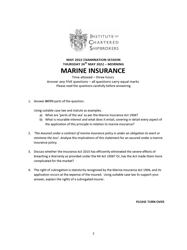 Ics Marine Insurance Past Paper | PDF | Insurance | Civil Law (Legal ...