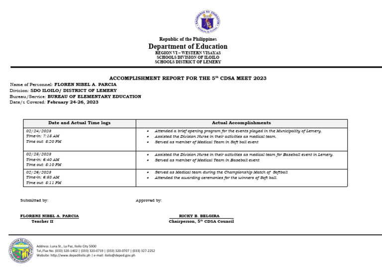 Accomplishment-Report-Cdsa Flo | PDF | Ball And Bat Games