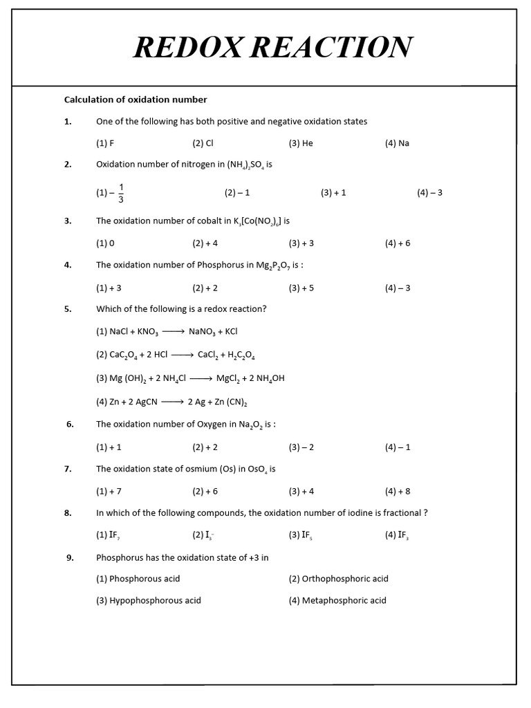 DPP Redox Reactions Nitesh Devnani | PDF | Redox | Hydrogen Peroxide