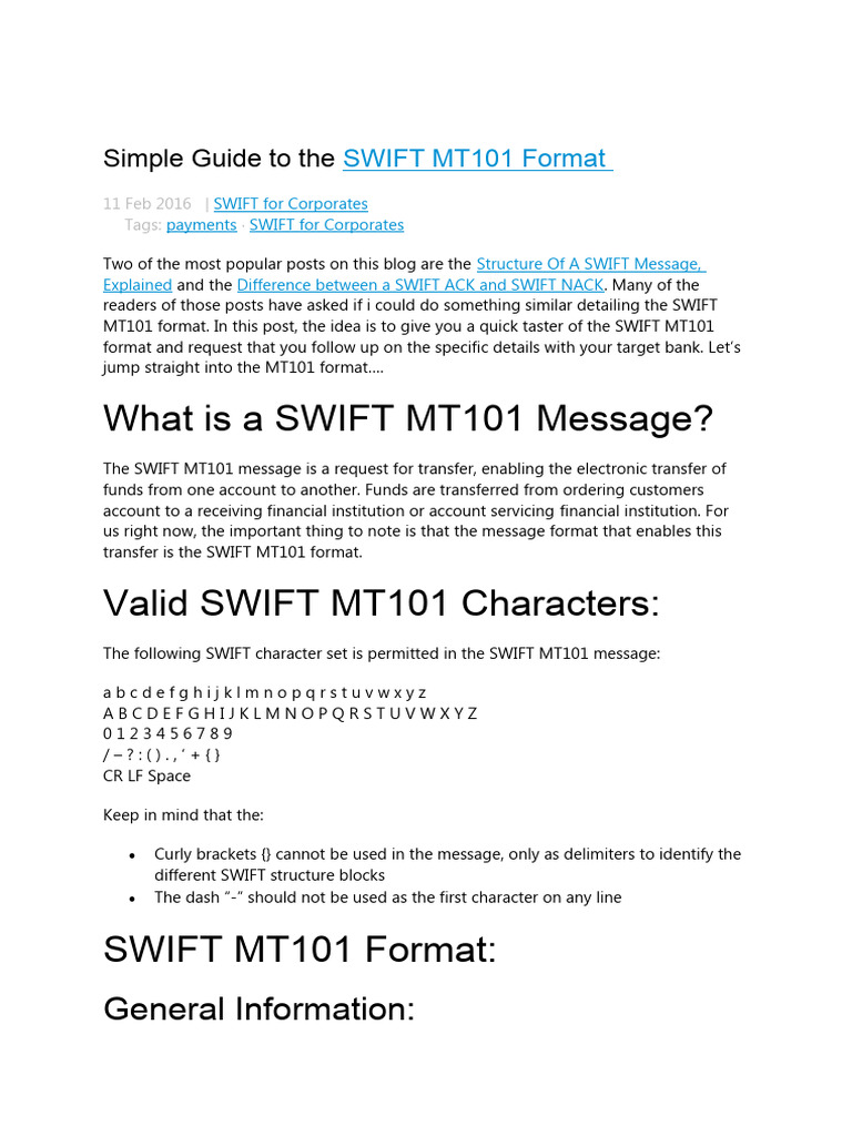 MT101 Format | PDF | Economies | Personal Finance