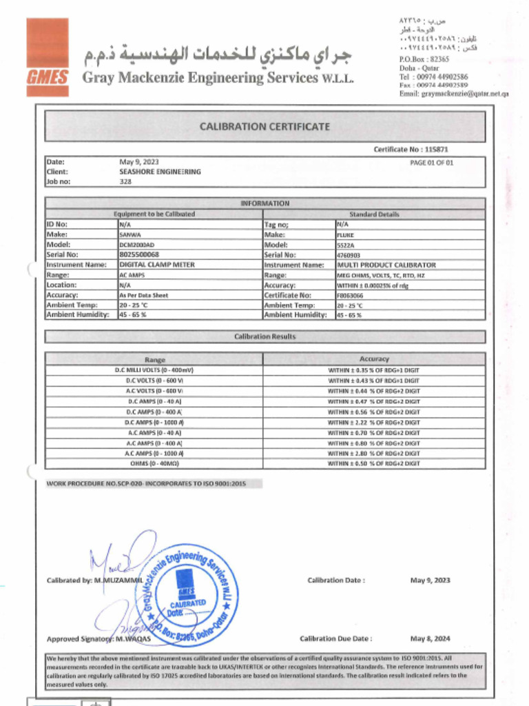 Calibration Certificate | PDF