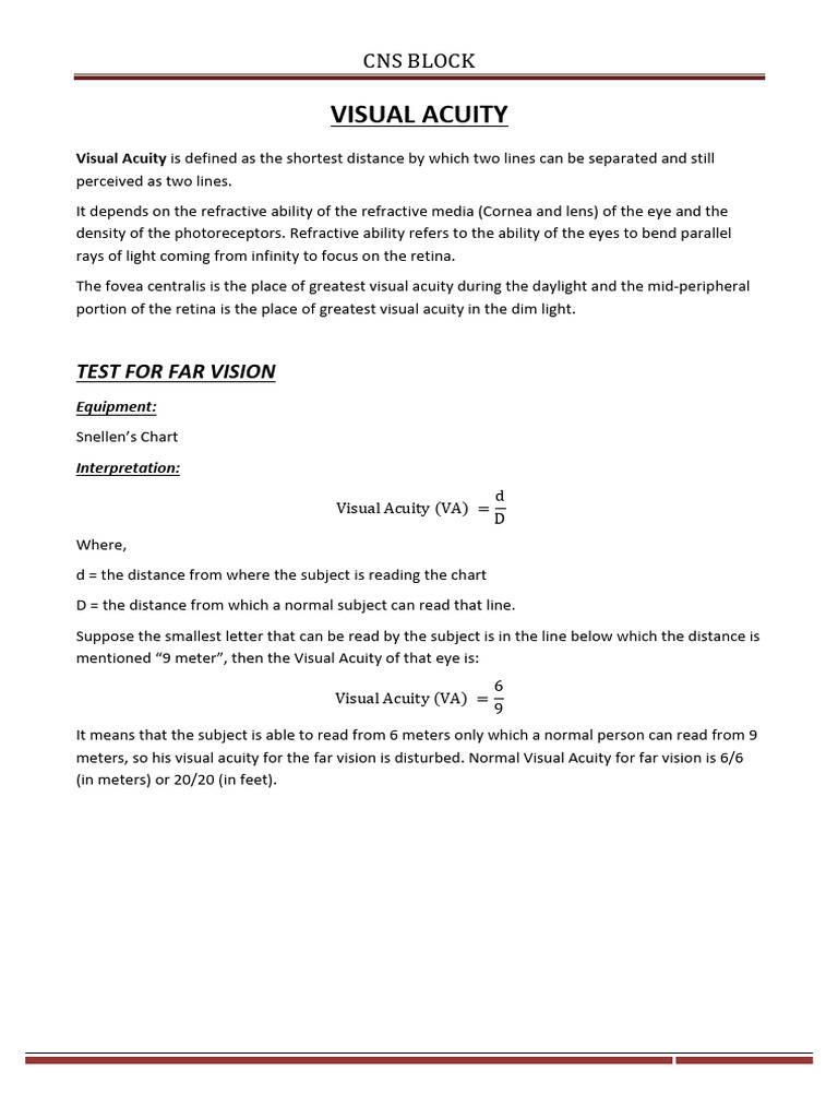 Cns Ospe Physiology Handout | PDF | Hearing Loss | Visual Acuity