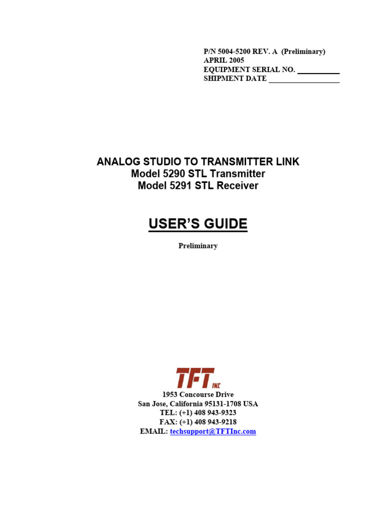 TFT STL RX 5290-546738 | PDF | Decibel | Signal To Noise Ratio