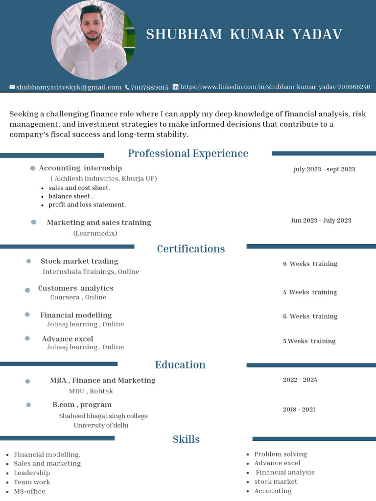 Shubham Finance Resume | PDF | Business
