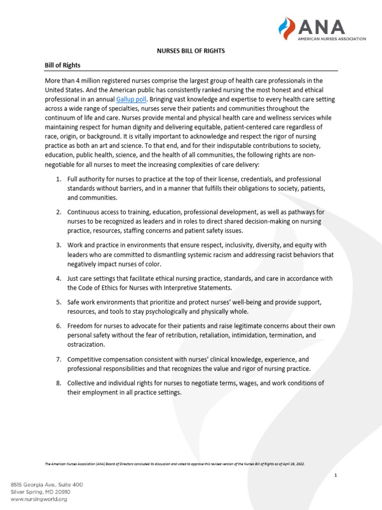 Nurses Bill of Rights | PDF | Nursing | Health Care