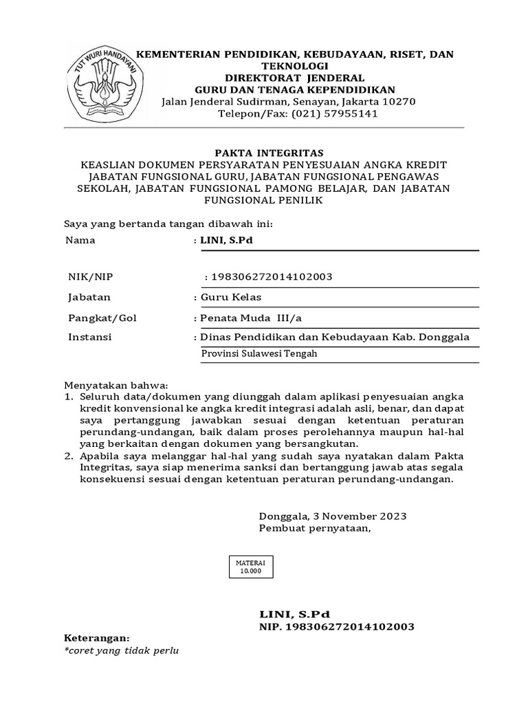 Pakta Integritas Simpakin | PDF | Bisnis | Hukum