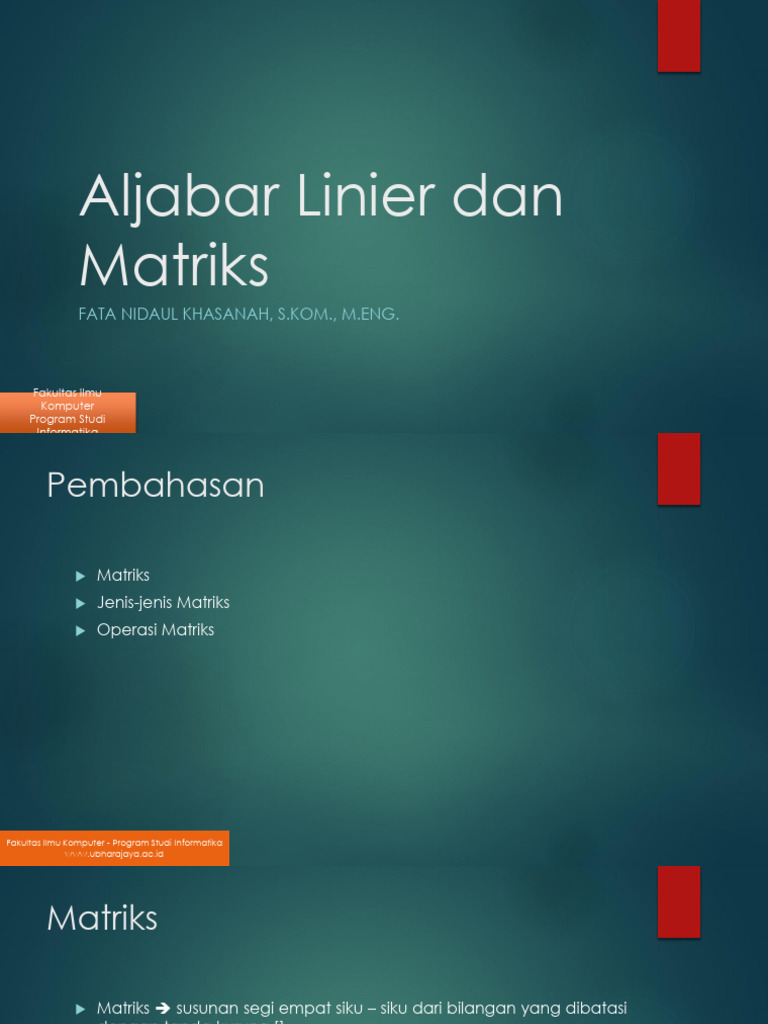 Pertemuan 1 Aljabar Linier Dan Matriks | PDF