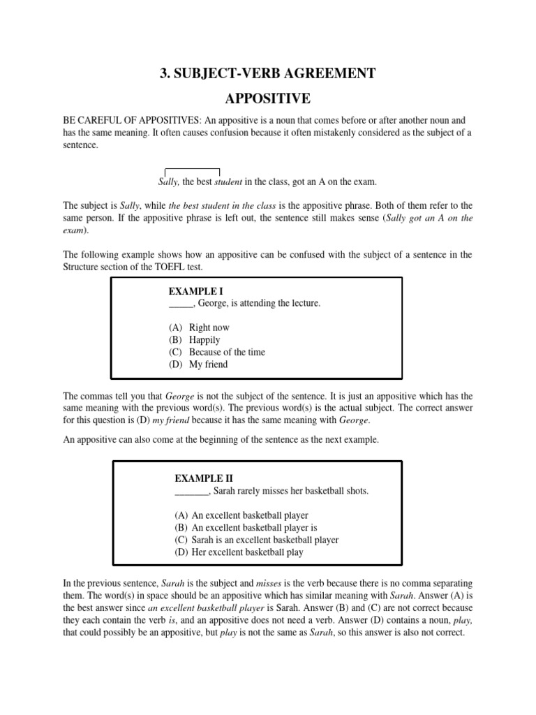 Theory - Appositive | PDF | Subject (Grammar) | Verb