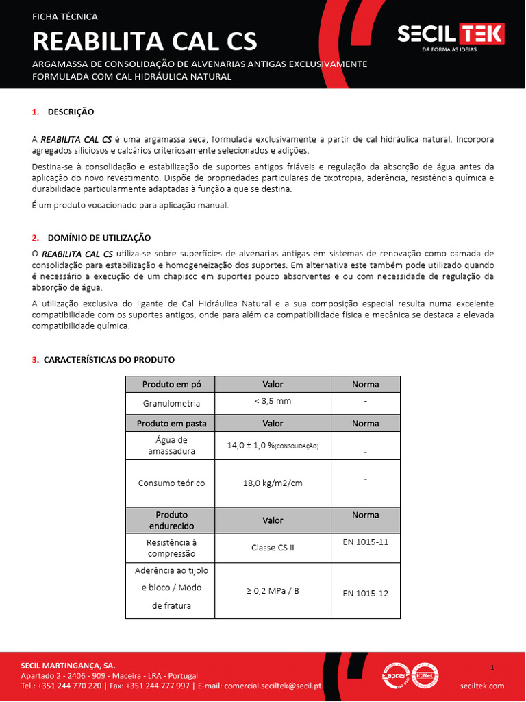Ficha Técnica - SecilTek Reabilita Cal CS | Download grátis PDF ...