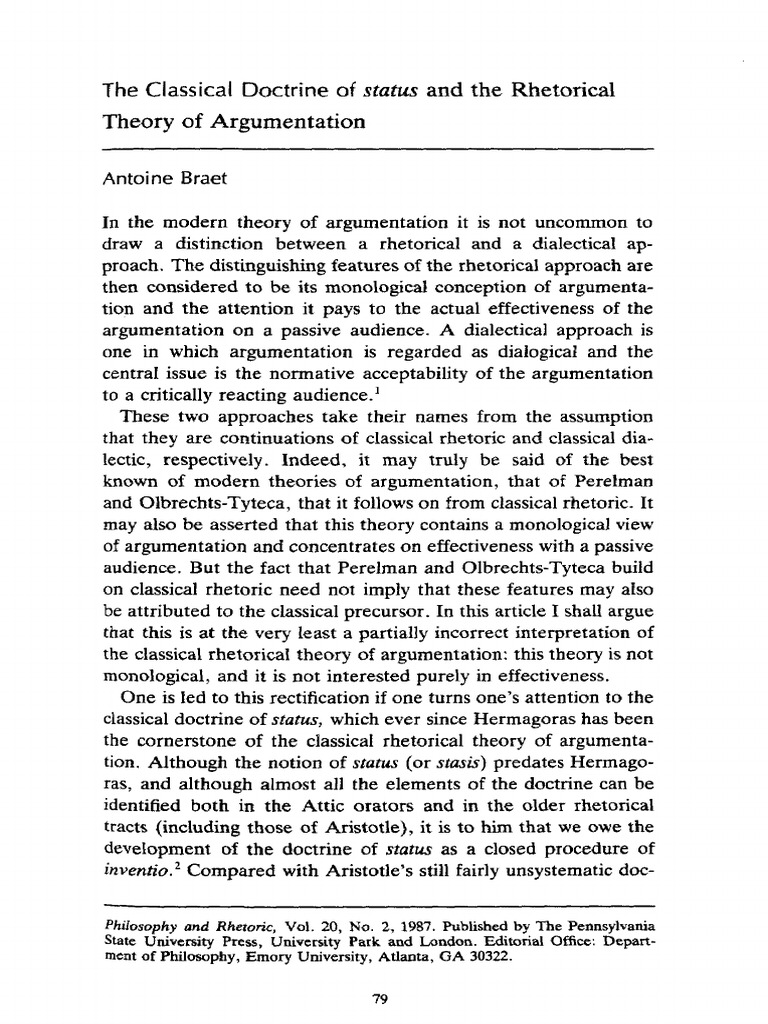 Braet - The Classical Doctrine of Status and The Rhetorical Theory of ...