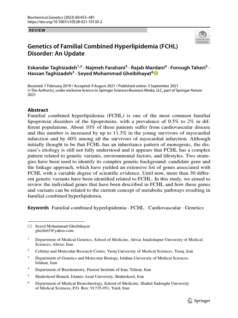 Genetics of Familial Combined Hyperlipidemia (FCHL) Disorder: An Update | PDF | High Density ...