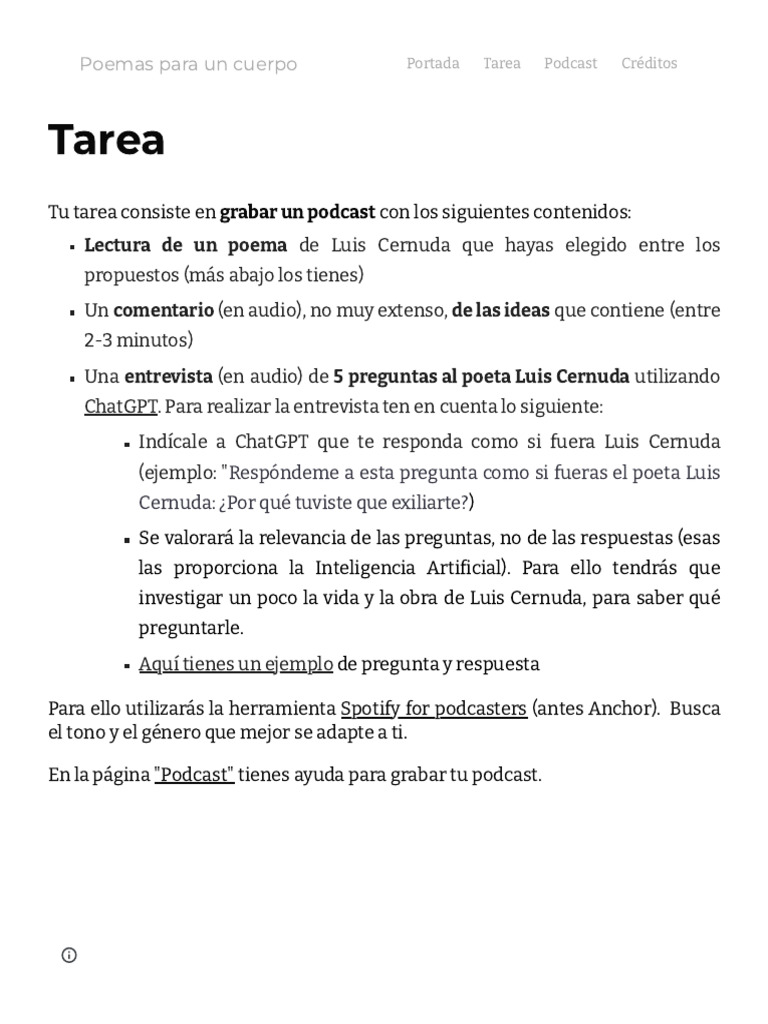 Poemas para Un Cuerpo - Tarea | PDF