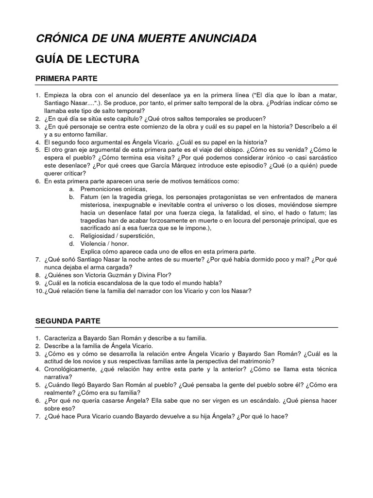 Preguntas Cronica de Una Muerte Anunciada | PDF | Tragedia