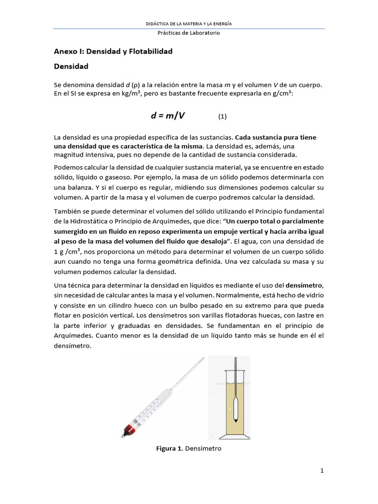 Anexo I Densidad y flotabilidad | PDF | Flotabilidad | Densidad