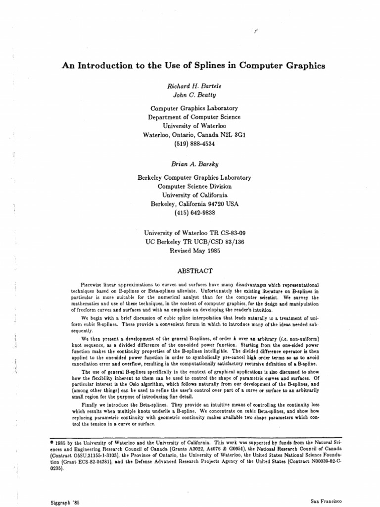 An Introduction To The Use Of Splines In Computer Graphics Pdf