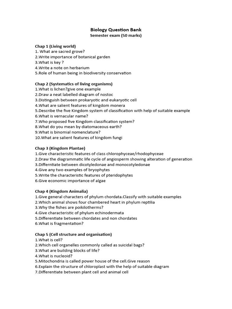 Biology Question Bank | PDF | Cell (Biology) | Mitosis