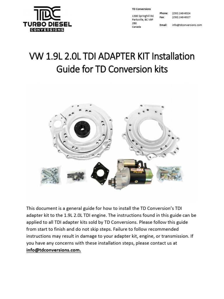 TDI Adapter Kit Installation Guide | PDF | Manual Transmission | Screw