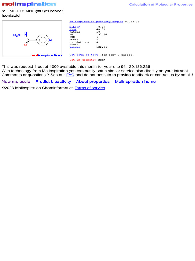 Calculation Of Molecular Properties And Bioactivity Score Pdf