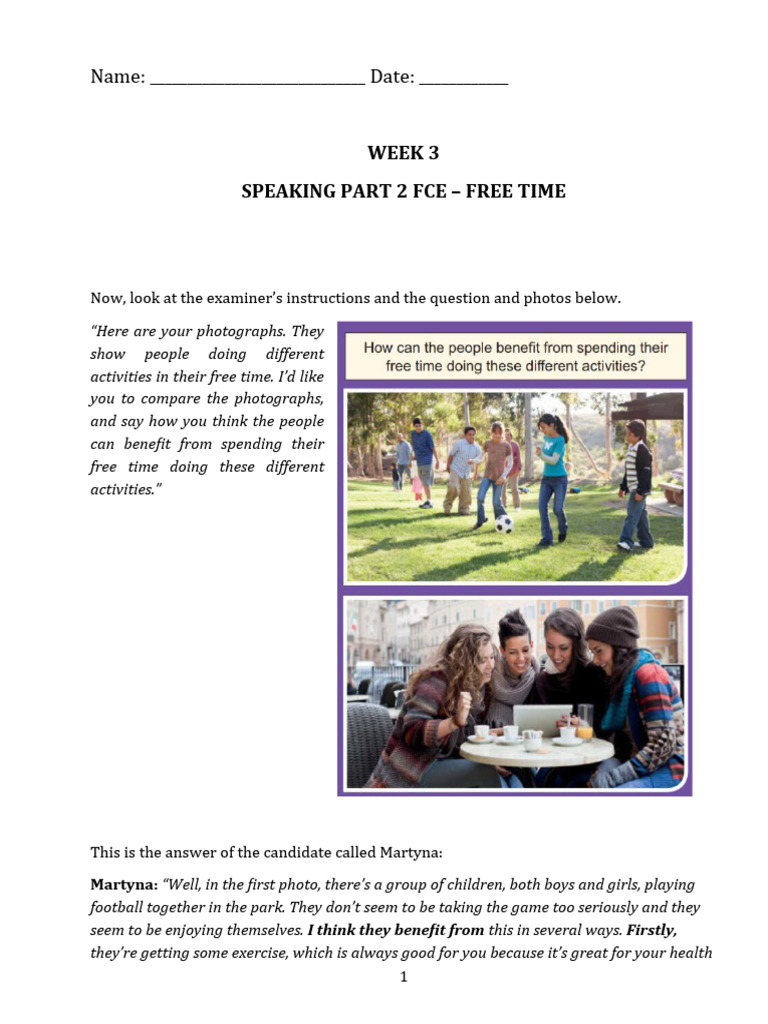 Week 3 - Speaking FCE Part 2 | PDF | Self-Improvement | Wellness