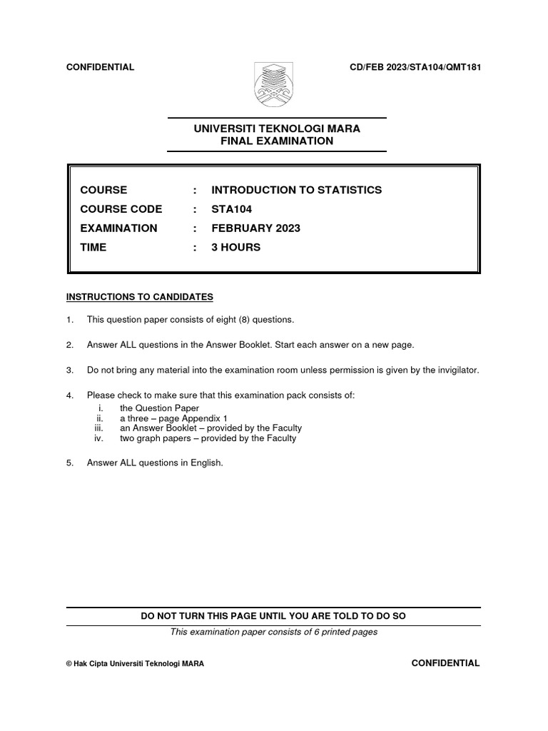 Final Exam Sta104 Feb 2023 | PDF | Statistical Theory | Statistical ...