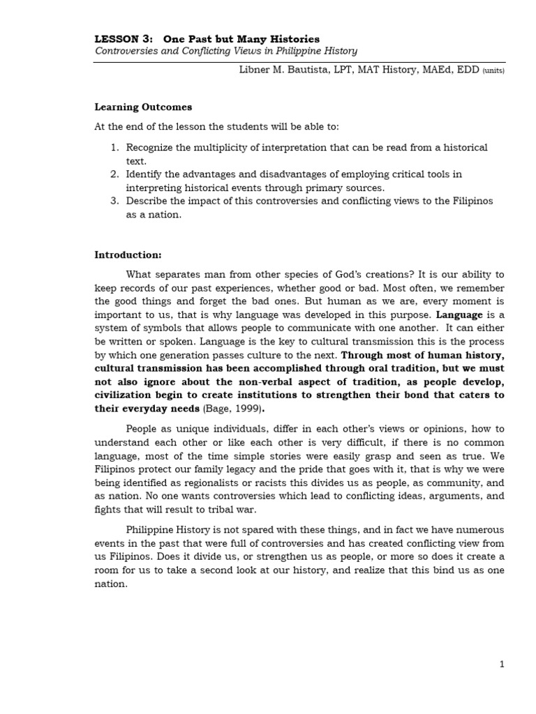 GE6 Lesson 3 Controversies and Conflicting Views in Philippine History ... GE6 Lesson 3 Controversies and Conflicting Views in Philippine History ...