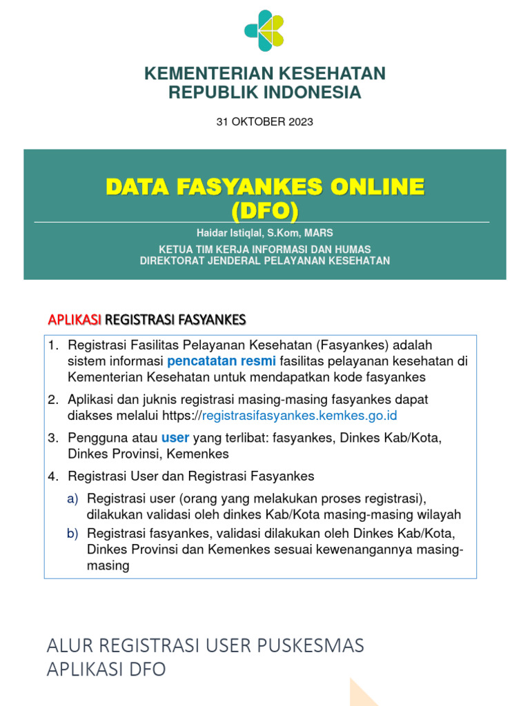 Panduan Registrasi Satu Sehat Melalui DFO | PDF