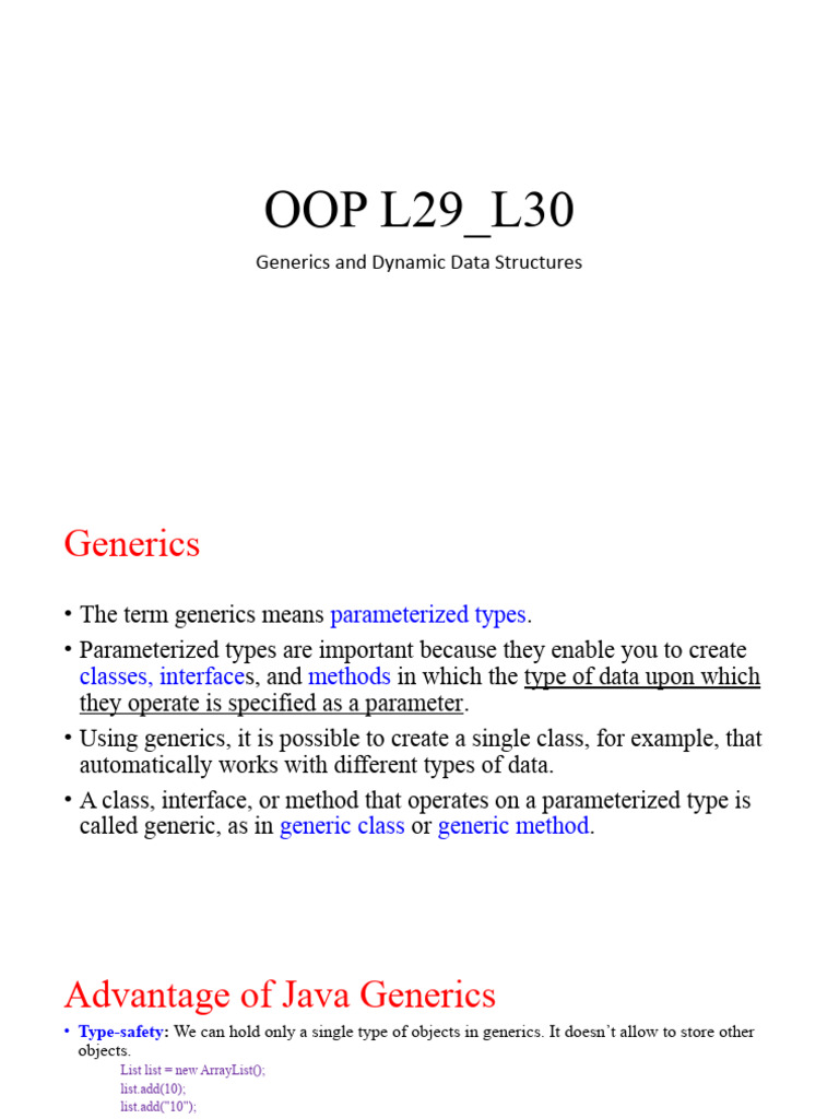 Oop L29 L30 Generics And Dynamic Data Structures Pdf Class Computer Programming