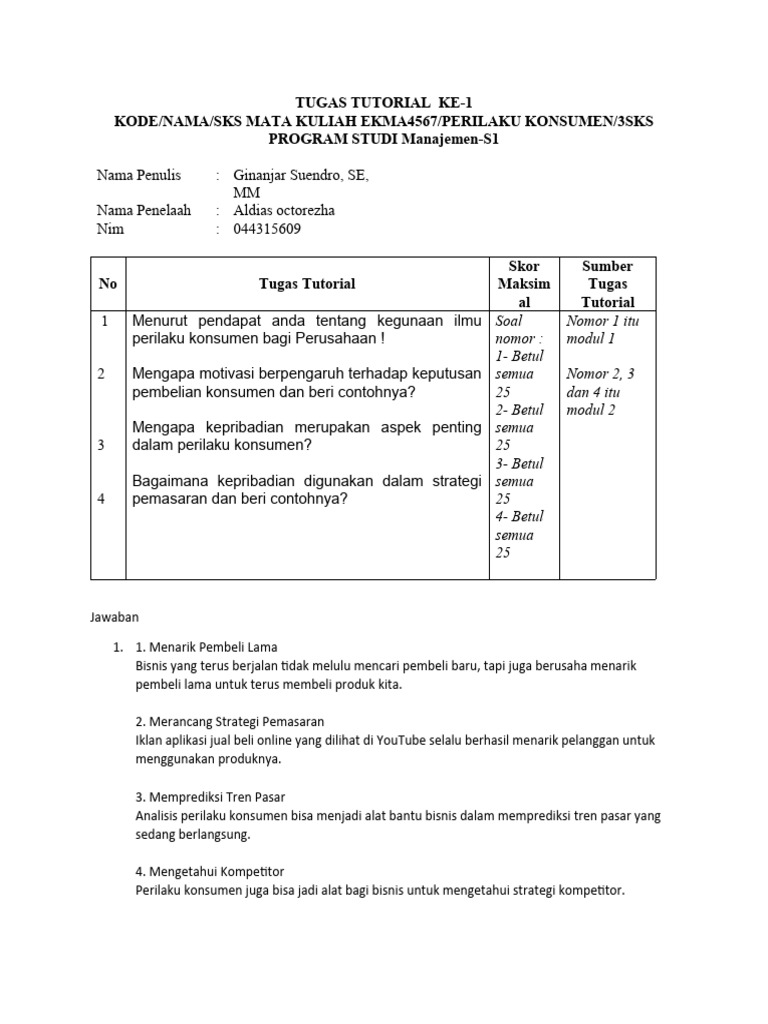 TT1 Perilaku Konsumen | PDF